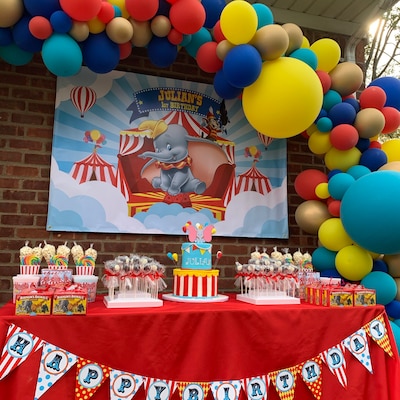Dumbo Backdrop Banner, Carnival Birthday Background, Circus Tent Theme ...