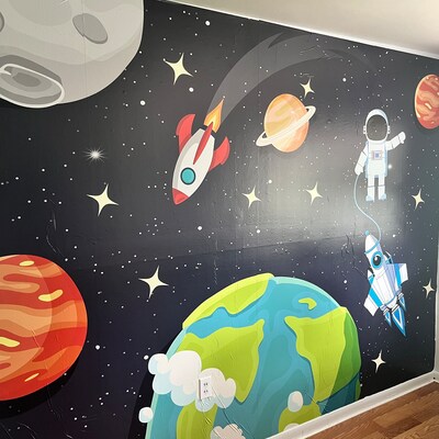 Spaceman Wallpaper Mural for Baby Boy Room Removable. Galaxy Wall Mural ...
