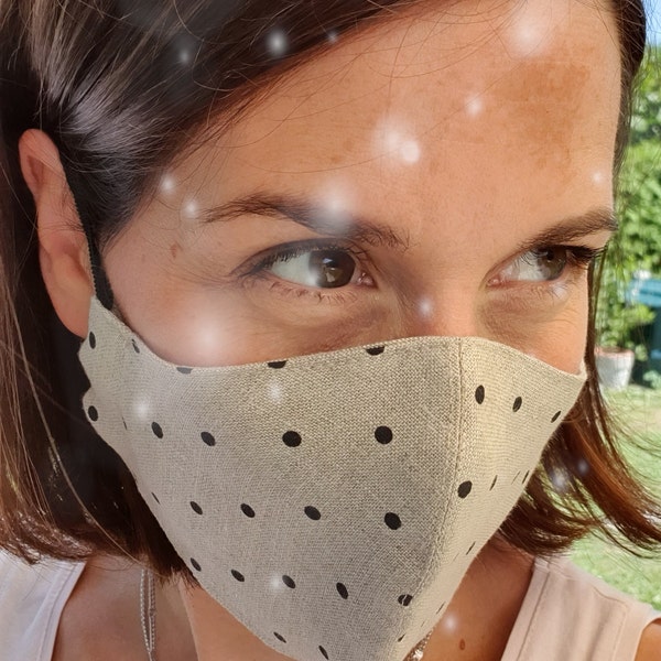 Linen Face Mask. Striped Fabric Reusable Mask. Stonewashed Soft Anti ...