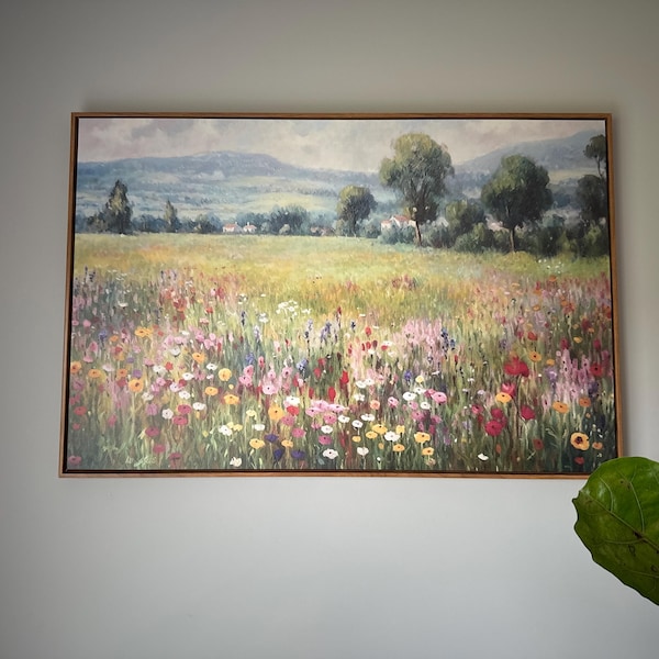 Wildflower Field Framed Canvas Oil Painting Landscape Wall Art, Nature ...