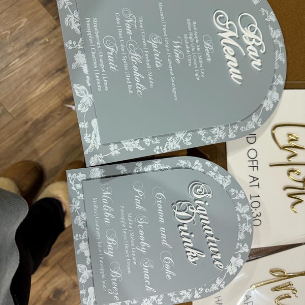 Bar Menu Signature Cocktails Custom Clear Glass Look Acrylic Wedding ...