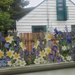 Botanical Springtime Flower Window Cling Decal. Crocuses, Ferns ...