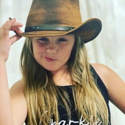 BUCKAROO Genuine Leather Western Cowboy Hat Outback Rodeo Old West ...