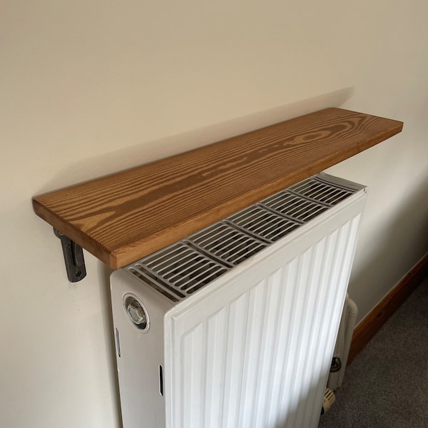 Rustic Solid Wood Radiator Shelf With Cast Iron Brackets | Handcrafted ...