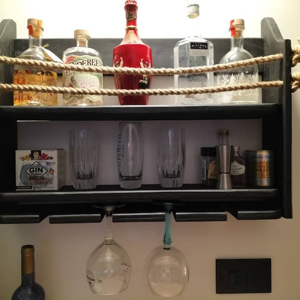 Handcrafted Rustic Wooden Drinks Rack: Wall Mounted Home Bar - Etsy