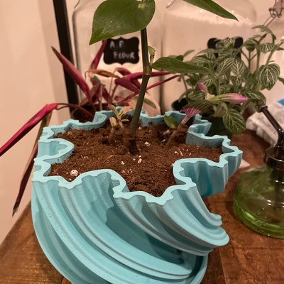 Planter Pot With Drainage, Sky Blue Fractal Design for Small and Large ...