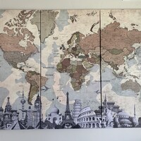 Multi Panel World Map Wall Art Decor Silver World Map Print World Map ...
