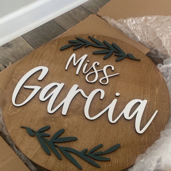 Teacher Name Sign, Teacher Appreciation Gift, Round Teacher Sign, Door ...