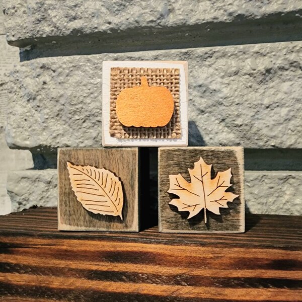 Mini Wood Sign, Fall Blocks Stained, Set of 3 Mini Blocks, 1.5", Mantle ...
