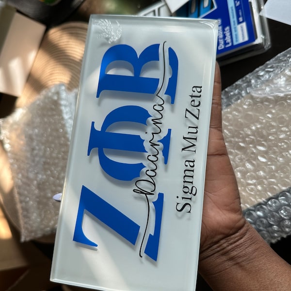 Personalized Zeta Phi Sorority Glass Name Plaque 4"x8": Crossing Gift ...