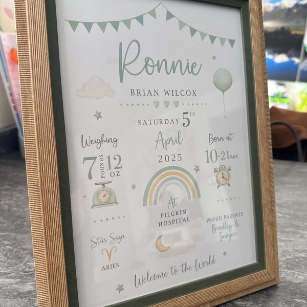 New Baby Personalised Print | Birth Details Gift | Keepsake Print | New ...