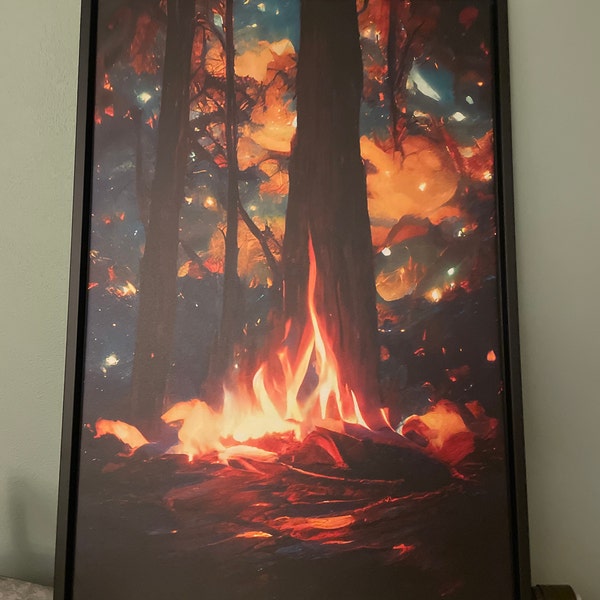 Abstract Campfire Art, Framed Canvas Print, Ready to Hang Framed Wall ...