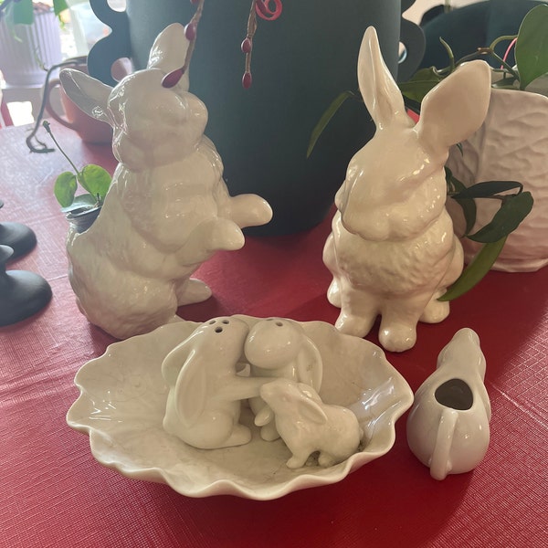 Ceramic Standing Eatser Bunny Planter Pot/ off White Rabbit Planter Pot ...