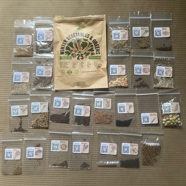 25 Winter Vegetable & Green Seeds Variety Pack for Outdoors and Indoor ...