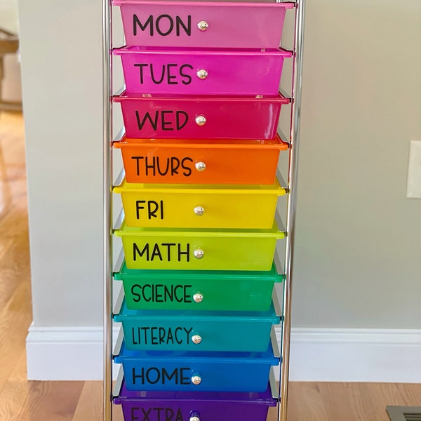 Custom Labels for Rainbow Rolling Teacher Cart / Teacher Drawer Labels ...