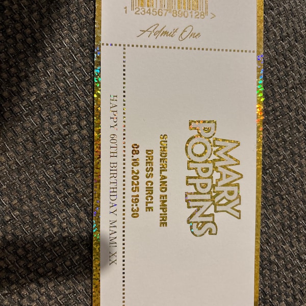Foil Personalised Gift Ticket | Theatre Show | Theatre | Souvenir ...