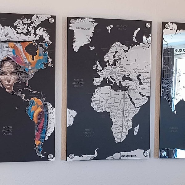 High Detail 3D Gold World Map Travel Wall Art Map, Feature Wall ...