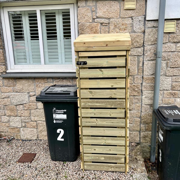 Wooden Wheelie Bin Store, Outdoor Garden Dustbin Waste Cupboard Shed ...