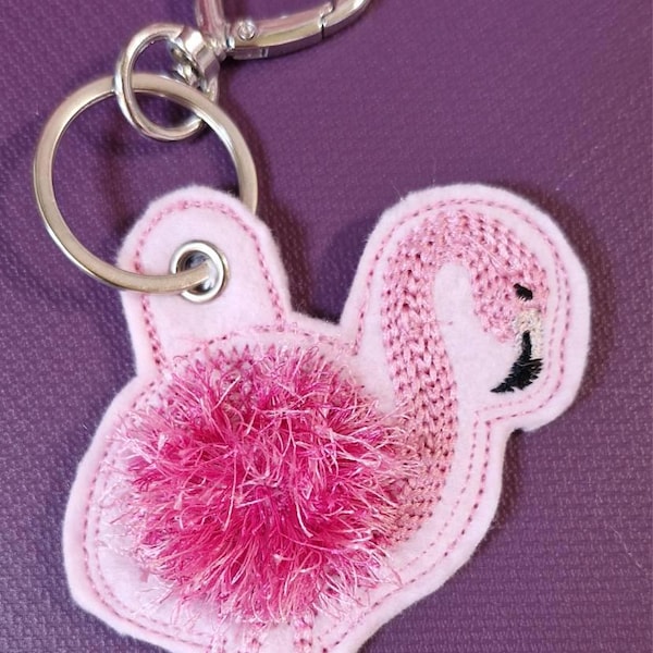 Fringed Fluffy Flamingo Key Fob Snap Tab and Eyelet Design in the Hoop ...