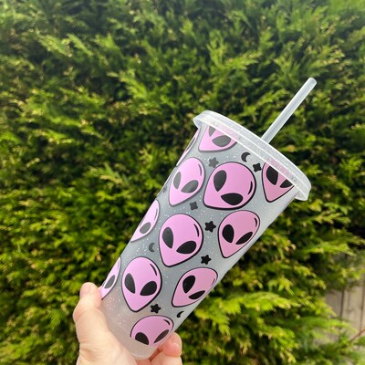 Aliens Sbux Cold Cup No Hole SVG PNG Dxf No Gap Stars Alien Face Outer ...