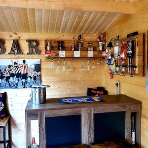 Home Bar Reclaimed Wooden Drinks Optics Plaque Spirit Display Unit ...
