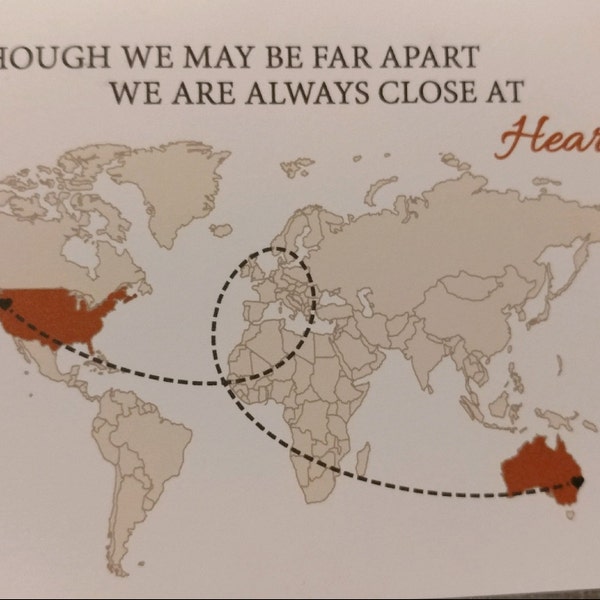 I Miss You - Long Distance Map Card, Countries Map, Travel Card, Love ...