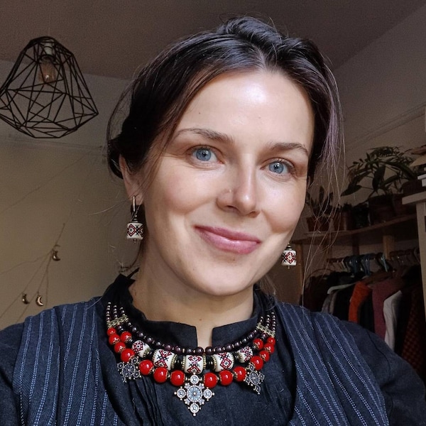Traditional Ukrainian Namysto, Royal Beaded Necklace, Three Strand ...