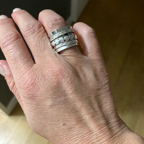 Wide Sterling Silver Spinner Ring, Statement Spinning Ring, Meditation ...