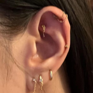 NEW 14K Solid Gold Vertical Helix Chain Piercing Unique Gold Barbell ...