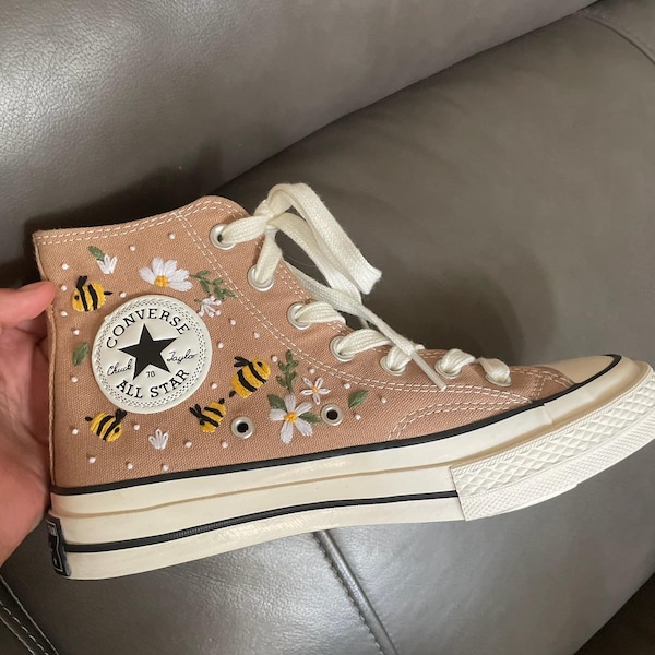 Converse Embroidered Shoes, Bee Embroidered Converse High Tops, Daisy ...