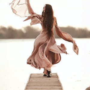 Dusty Pink Greek Goddess Dress Crochet Belted Boho Dress Bohemian Ombre ...