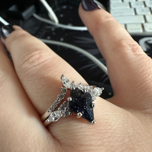 Skye Starry Night Ring Set in 925 Sterling Silver- Galaxy Sandstone ...