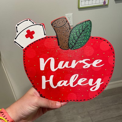 Personalized Apple NURSE SIGN Wall Art Door Hanger Plaque Wood Crafts ...