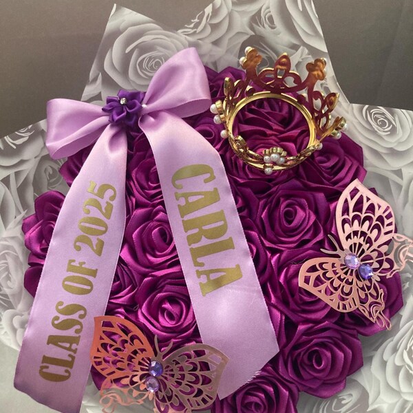 Graduation Ramo Buchon With Teddy Bear, Eternal Rose Bouquet, Handmade Fake Flower, Ever Lasting ...