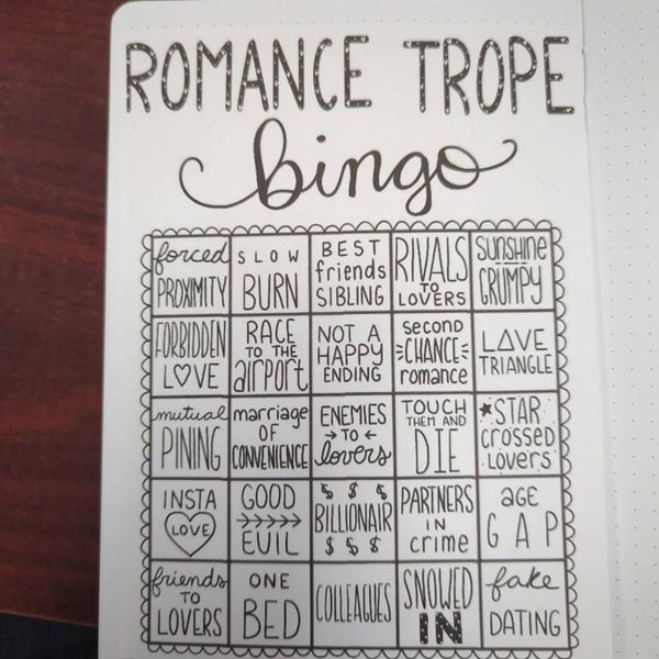 Romance Reading Tropes and Prompts Bingo- Bujo Planner Printable ...