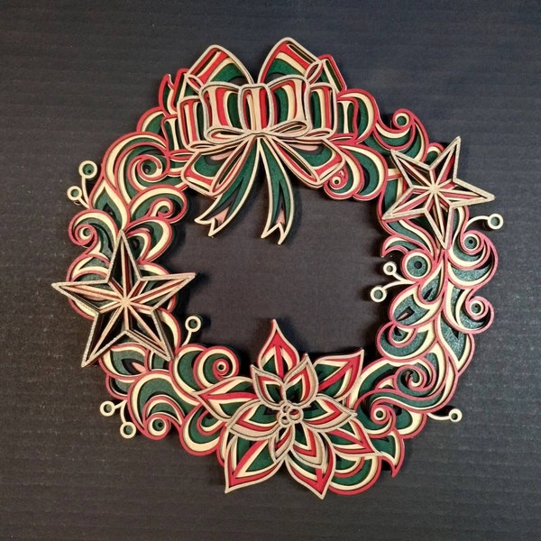 Christmas Wreath 3D Zentangle Svg Files, Multilayer Panel for Laser ...