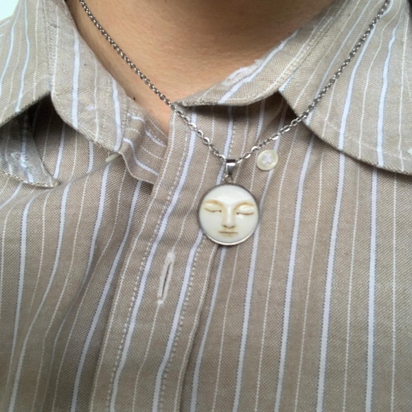Moon With Face Necklace / Whimsigoth Jewelry / Celestial Pendant / Man ...