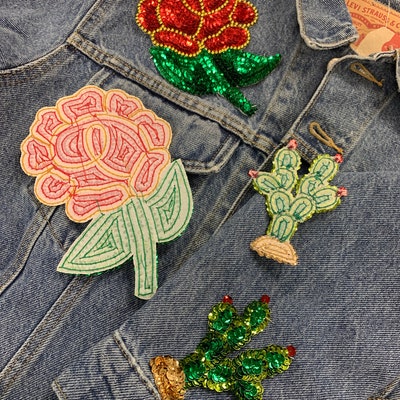 Set of 2 Mini Cactus Sequin Patch, Mexican Mini Nopal Sequin Patches ...