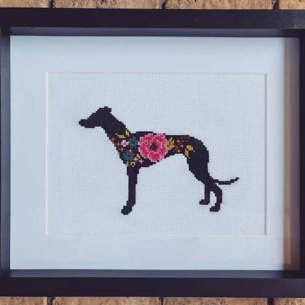 Greyhound Silhouette Cross Stitch Pattern Floral Roses Pet Animal Wall ...