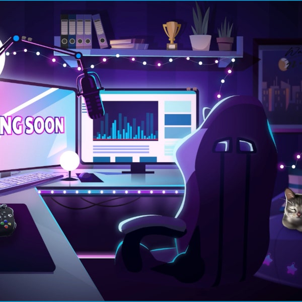 4x Animated Stream Screen for Twitch | Lofi Game Room | Neon Game Room ...