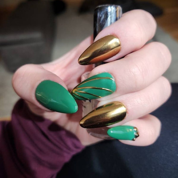 Gold Chrome Cross, He is Risen Press on Nails, Easter Spring Nails ...