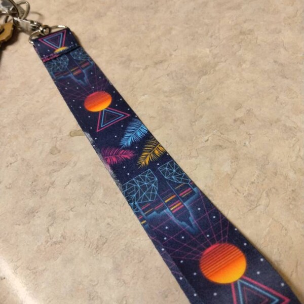 Synthwave Tokyo Neon City 80s Keychain Wristlet Short Lanyard - Etsy