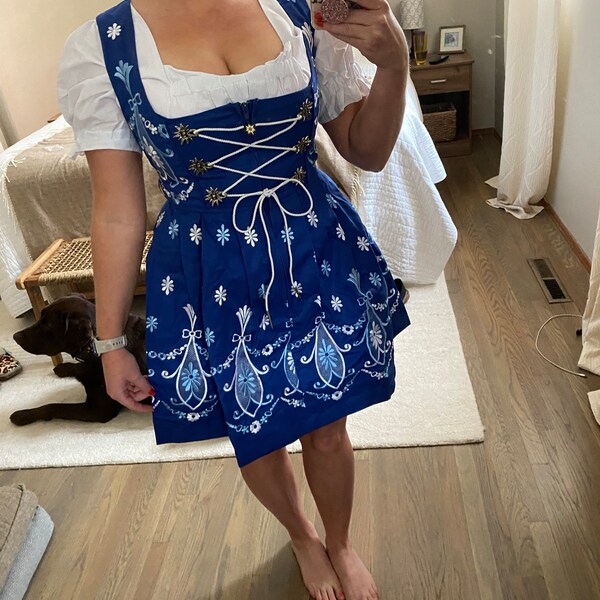 Elegant Long Red Dirndl Set – Genuine German Elegance With White Floral ...