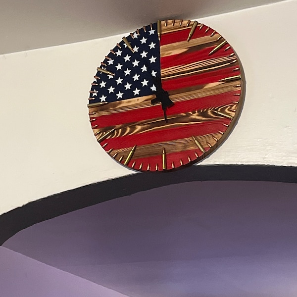 American Flag Clock,rustic USA Clock,patriotic Wall Clock,usa Flag ...