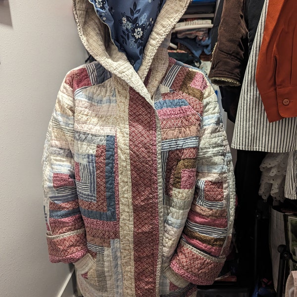 Reversible Quilted Jacket Made From an Antique, Hand Stitched Patchwork ...