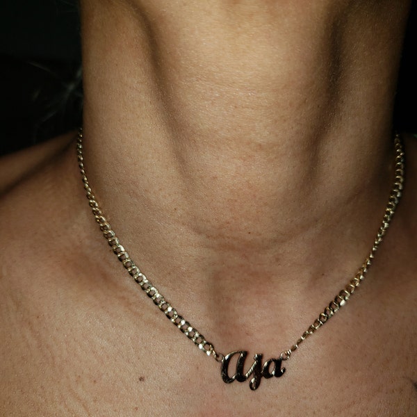 14K Curb Chain Name Necklace, Bold Curb Chain Name Necklace, Custom ...