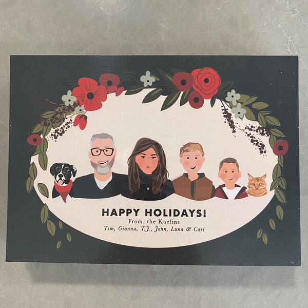 Christmas Card With Family Portrait | Digital Couple Illustration ...