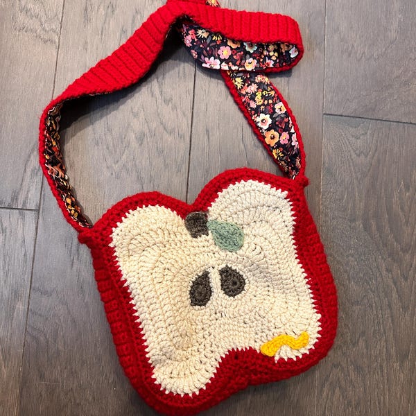 Crochet Apple Bag Pattern PDF Only- Crochet Bag Worm and Leaf, Fruit ...