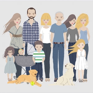 Custom Digital Family Portrait Drawing Illustration Family - Etsy