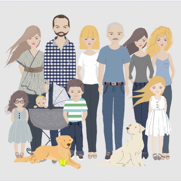 Custom Digital Family Portrait Drawing, Illustration, Family Portrait ...